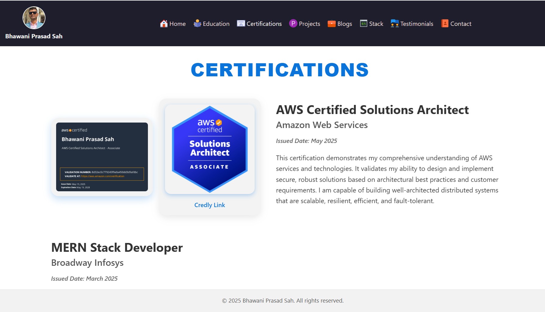 Bhawani Prasad Sah | IT Engineer | AWS Certified | MERN Developer